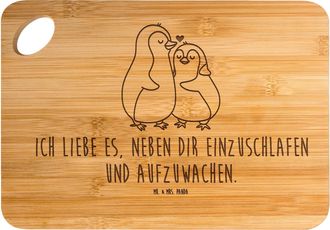 Mr. & Mrs. Panda Holzbrett Pinguine Einschlafen - Geschenk, holzschneidebrett, Valentinstag, f&uuml;r Partner, Freundin, Schneidebrett, snackbrett, Brett, Mitbringsel, Frau