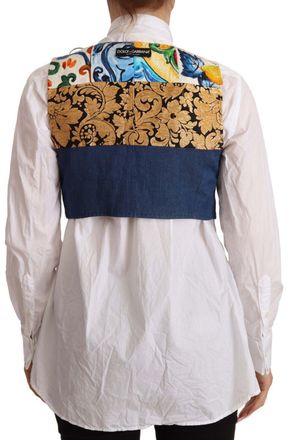 Dolce & Gabbana Womens Multicolor Embellished Waist Coat Cotton Top