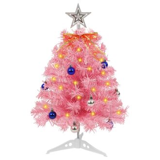 AGM Mobile 55 cm Tisch Weihnachtsbaum Rosa, Tannenbaum Pink mit 30leds Lichterketten Deko 15 bunten Weihnachtsdekoration Kugeln mit 1 Krawatte, 22inch K&uuml;nstliche