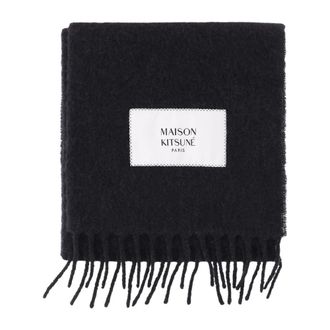 Maison Kitsun&eacute; Logo Patch Fringed Scarf - - Accessories - Herren - Schwarzk - ONE SIZE