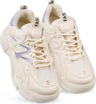 Garneck Sneakers Chunky Femme &agrave; Lacets Semelle &Eacute;paisse Antid&eacute;rapante Chaussures Athl&eacute;tiques Mode pour Femme Confortables et Polyvalentes Beige