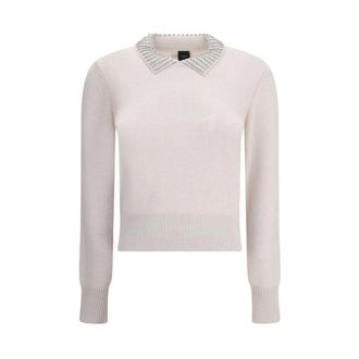 Pinko Pinko - Pull avec Col en Strass et Ourlet C&ocirc;tel&eacute; - Femme - Pulls - Gris - Taille: 38 FR