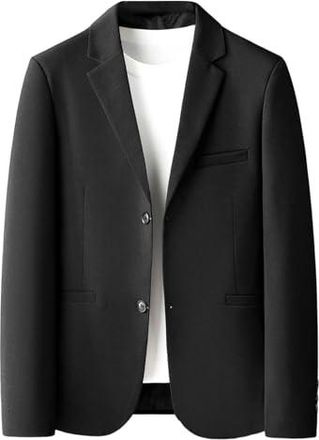 Generic Blazers fins de printemps de couleur unie pour homme - Deux boutons - L&eacute;ger - Coupe r&eacute;guli&egrave;re - Veste de costume daffaires, Noir, 4XL
