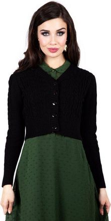 Voodoo Vixen Strickjacke Mabel Cropped Cardigan Schwarz Retro Vintage Zopfmuster