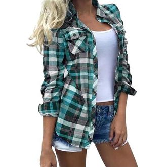 Generic Chemise &agrave; manches longues pour femme &agrave; carreaux - Boutonni&egrave;re - Col en V - Haut boutonn&eacute; - Chemise &agrave; carreaux - Chemise &agrave; manches longues - 2026 - D&eacute;c