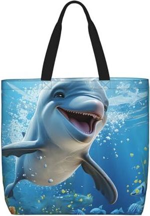 Generic Dauphin De Dessin Anim&eacute; Sac Fourre-Tout D&eacute;contract&eacute; Sacs De Courses L&eacute;ger Sac A Main Femmes Pour Travail Shopping Voyage