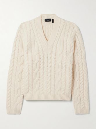 Theory Zopfstrickpullover Aus Einer Woll-kaschmirmischung - Elfenbein