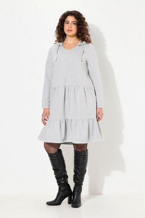 Ulla Popken Midikleid Sweatkleid Kapuze A-Linie V-Ausschnitt Langarm