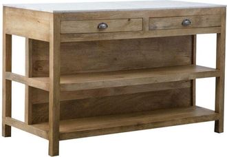 Made In Meubles Ilot central en bois de manguier et marbre blanc Louisa