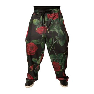 Dolce & Gabbana Homme, Pantalons, Multicolore, Taille: 3XL Rose Print Track Pants Relaxed Fit