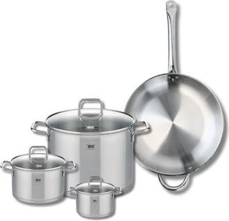 Fackelmann ELO 9500350 Kochgeschirr-Set, 4-teilig, 1 Bratpfanne 32 cm und 3 Kocht&ouml;pfe 12, 16 und 26 cm Elo Profi, Citrin, Edelstahl, Induktion