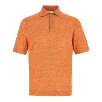 Brunello Cucinelli Homme, Tops, Orange, Taille: 2XL Polo en maille de lin et coton