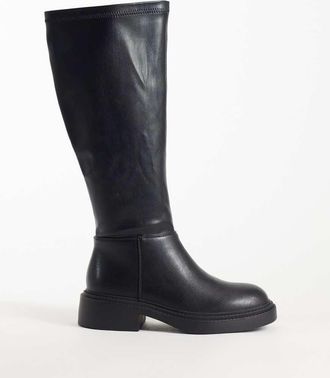New Look Wide Fit Chunky-Kniehochstiefel in Schwarz