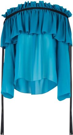 Nina Ricci Femme, Blouses et Chemises, Bleu, Taille: 42 FR Haut en Soie &agrave; Encolure Bateau Avec D&eacute;tails de