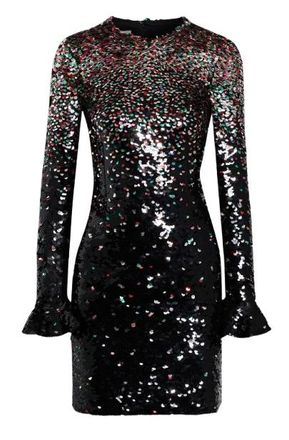 Valentino Garavani Valentino Black Sequinned Silk Chiffon Mini Dress Size S