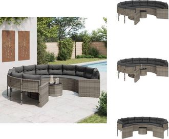 vidaXL Gartensofa mit Tisch und Kissen Rund Grau Poly Rattan - Gartenm&ouml;bel - Outdoor-Sofa - Rattan-Sofa - Gartensofa - Lounge Set