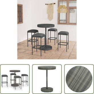 vidaXL Gartenbar-Set - 5-tlg. Gartenbar-Set mit Kissen Poly Rattan Grau