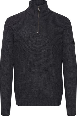 11 Project PRXanthos Herren Strickpullover Troyer Grobstrick Pullover mit Troyerkragen Rippbündchen 100% Baumwolle Regular fit, Größe:S, Farbe:Dark Grey Melange 