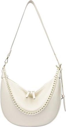 Generic Sac &agrave; bandouli&egrave;re en cuir synth&eacute;tique de couleur unie avec fermeture &eacute;clair et bandouli&egrave;re r&eacute;glable pour l&eacute;cole, le travail, les voyages, blanc, 400.0