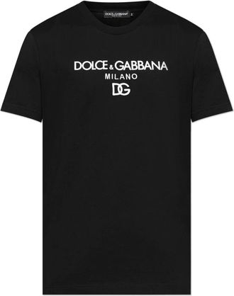 Dolce & Gabbana Homme, Tops, Noir, Taille: 3XL Logo T-shirt col rond