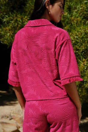 Next Poloshirt Jacquard-Kurzarmhemd aus Frottee mit Fransen (1-tlg)
