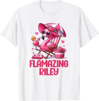 BDAZ Flamazing Riley Pink Flamingo Tropical Beach Trip Damen T-Shirt