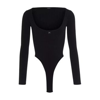 MUGLER Schwarzer Strick-Body mit tiefem Ausschnitt - - Tops - Damen - Schwarzk - M