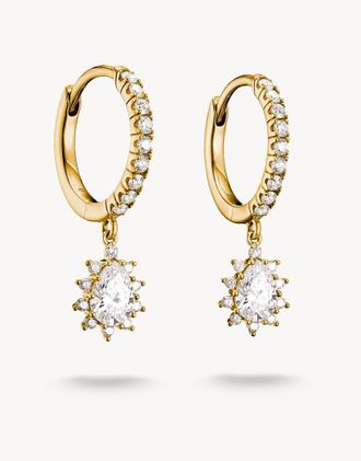 Thomas Sabo boucles doreilles cr&eacute;oles avec zirconias blancs en forme de goutte en or jaune, blanc-Dor&eacute;