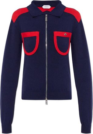 Versace Femme, Pulls, Bleu, Taille: 36 FR Cardigan Zipp&eacute; En Maille De Coton