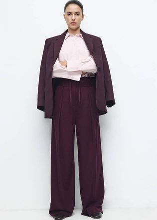Mango Pantalon &agrave; pinces combin&eacute; &agrave; la taille grenat - Femme - 32 - MANGO