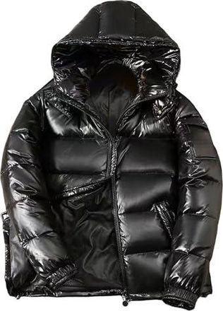 Generic Doudoune dhiver &agrave; capuche m&eacute;tallique isol&eacute;e et imperm&eacute;able rembourr&eacute;e pour homme, Noir, M