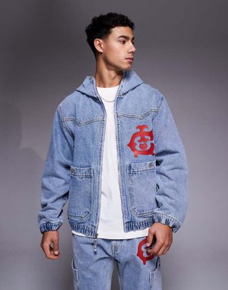 Icecream Veste en jean style western avec capuche et fermeture &eacute;clair - Bleu clair d&eacute;lav&eacute;