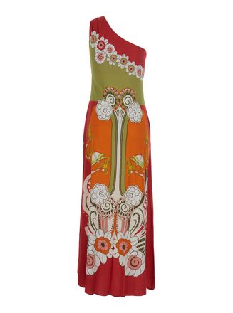 La DoubleJ Womens One-Shoulder Long Dress Clingy Roy Multicolour Silk