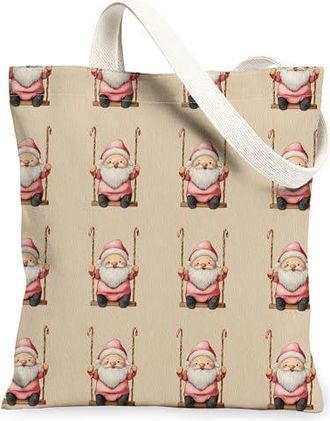 Generic Sacs fourre-tout en toile avec imprim&eacute; P&egrave;re No&euml;l, mignon personnage de vacances, sacs &agrave; provisions r&eacute;utilisables, l&eacute;gers et lavables en toile pour &eacute;pi