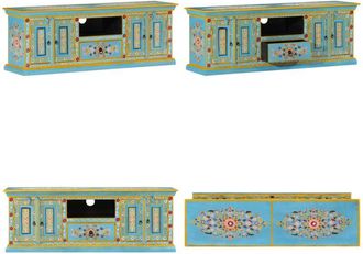 vidaXL TV-Schrank Blau 110x30x40 cm Massivholz Mango - Holz TV Schrank - Mangoholz TV Stand - Vintage TV Board - Retro TV M&ouml;bel - Blauer TV Schrank - Home &