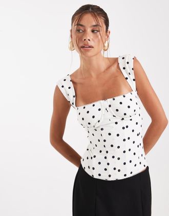 WeWoreWhat Top corset à pois avec bonnets froncés - Noir et blanc