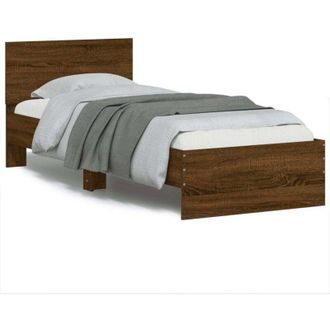 vidaXL Bettgestell mit Kopfteil und LED-Leuchten Braun Eiche 75x190 cm Vidaxl