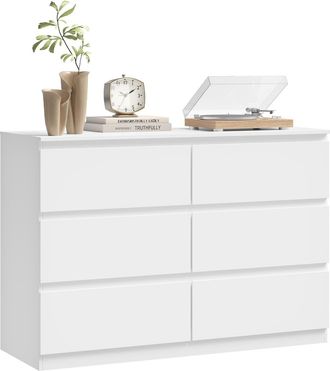 Woltu Kommode mit 6 Schubladen, Moderner Schubladenschrank f&uuml;r Wohnzimmer, Schlafzimmer oder Flur, aus Holzwerkstoff, 100x69x36 cm, Wei&szlig;, KMD007ws