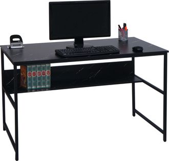 Mendler Schreibtisch HWC-K80, Bürotisch Computertisch Arbeitstisch Ablage, Metall MDF 120x60cm - Marmor-Optik schwarz