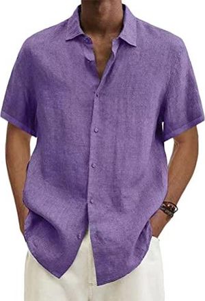 ORANDESIGNE Chemises &agrave; Manches Courtes Boutonn&eacute;es pour Hommes Chemise D&eacute;contract&eacute;e en Lin d&eacute;t&eacute; D&eacute;contract&eacute;e Chemise Homme &agrave; Couleur Unie Ete Blouse Tee Shirt Tops
