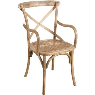 Biscottini International Chaise de cuisine Chaise en bois et rotin 90x52x44 cm Fauteuil avec accoudoirs rustiques Chaise de salle à manger Thonet vintage