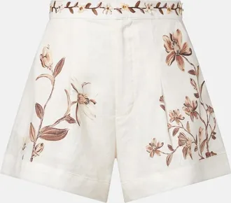 Agua Bendita Short Toronjil en lin &agrave; fleurs