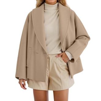 Generic Veste Femme Chic Et Elegant Manteau court crois&eacute; d&eacute;contract&eacute; pour femme avec col trench l&eacute;ger pour mode dautomne et v&ecirc;tement ext&eacute;rieur confortable (Wh