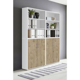 BMG M&ouml;bel BMG M&ouml;bel abschlie&szlig;bare Regalwand/Schrankwand, Office Edition Set 11, wei&szlig; / Gold Harbor Oak