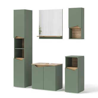 Vicco Badm&ouml;bel-Set Gr&uuml;n/Artisan Marelle, bestehend aus Bad Spiegelschrank, Midischrank, H&auml;ngeschrank, Waschbeckenunterschrank, Hochschrank - Praktische Aufb