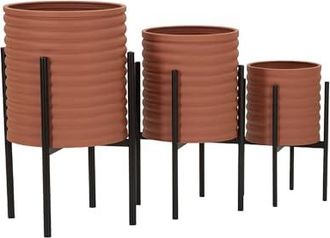 Dmora Set mit 3 Vasenhaltern Buller, Dekorationszubeh&ouml;r, Dekoratives Artikel, Einrichtungszubeh&ouml;r, 36x36 h57 cm, Terrakotta und Schwarz