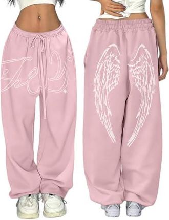 ORANDESIGNE Jogging Femme Pantalon Survetement de Danse &agrave; Jambes Larges Taille Haute avec Cordon de Serrage Sportswear B Rose S