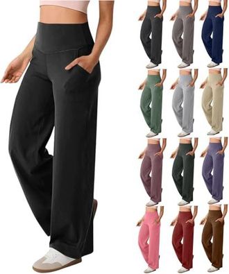 Generic Pantalon de yoga pour femme - Taille haute - Pantalon droit pour femme avec poches - Pantalon de jogging baggy - Contr&ocirc;le du ventre - Pantalon de Pila
