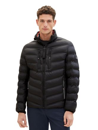 Tom Tailor Herren Modern Hybrid Steppjacke mit abnehmbarer Kapuze, 29999 - Black, S