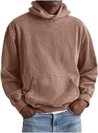 Generic Sweat &agrave; capuche pour homme - Pull r&eacute;tro - Manches longues - Coupe droite - En tissu denim - Confortable - T-shirt de sport basique - Pull de transitio